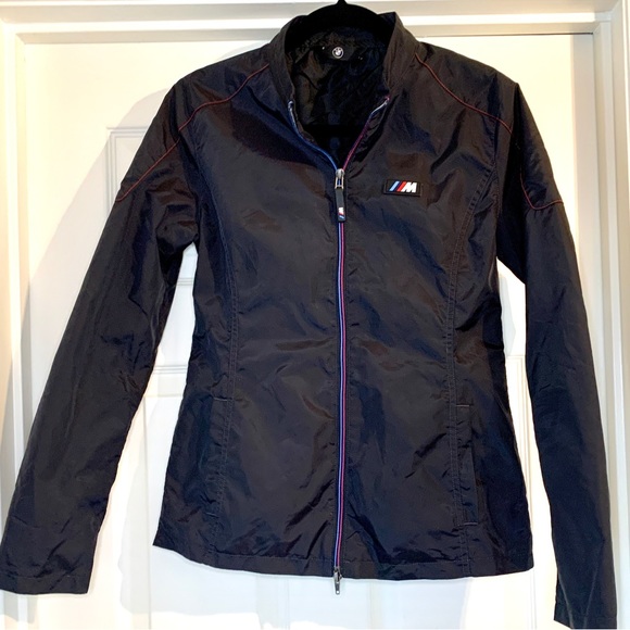 BMW | Jackets & Coats | Bmw Mseries Black Jacket With Red Blue Trim ...